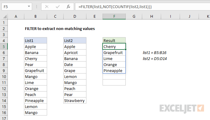 Filter To Extract Matching Values Excel Formula Exceljet